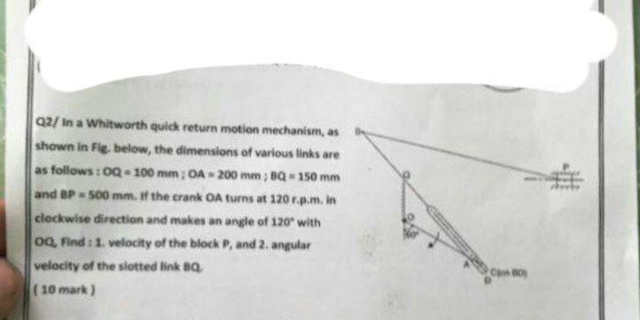Solved 02/ in a Whitworth quick return motion mechanism, as | Chegg.com