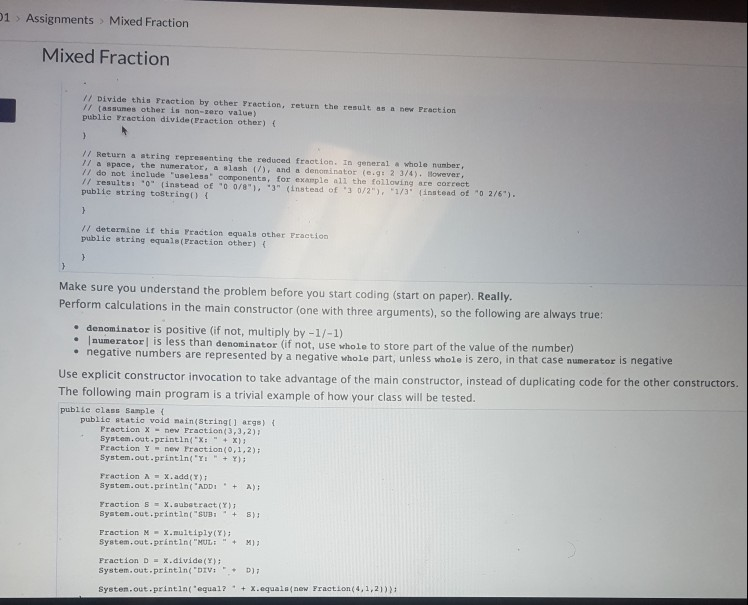 Solved 1 Assignments Mixed Fraction Mixed Fraction // | Chegg.com