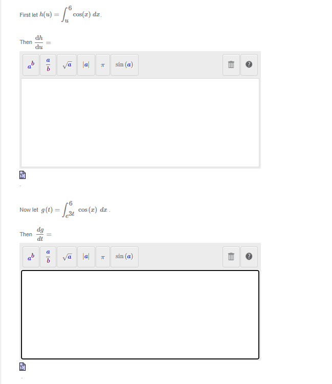 Solved First let h(u) = ∫6ucos(x)dxa) find dh/du b) Now let | Chegg.com