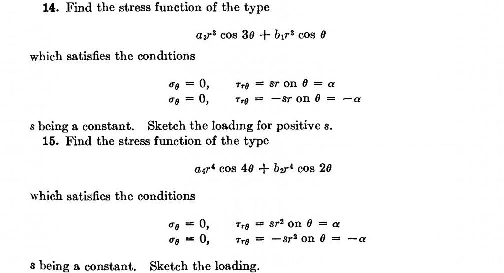 14. Find the stress function of the type azr3 cos 30 | Chegg.com