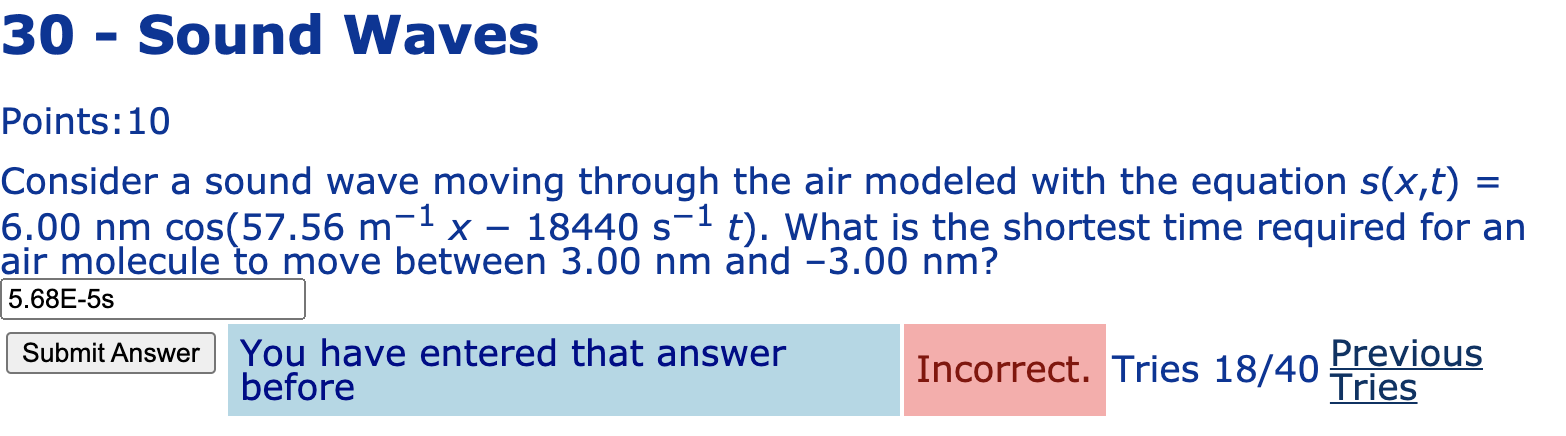 Solved 30 - Sound Waves Points:10 Consider a sound wave | Chegg.com