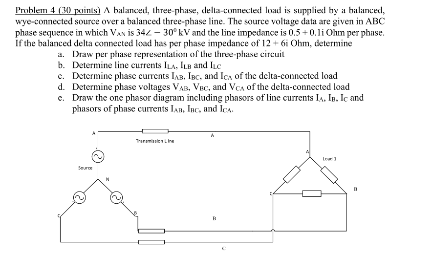 Solved Problem 4 (30 points) A balanced, three-phase, | Chegg.com