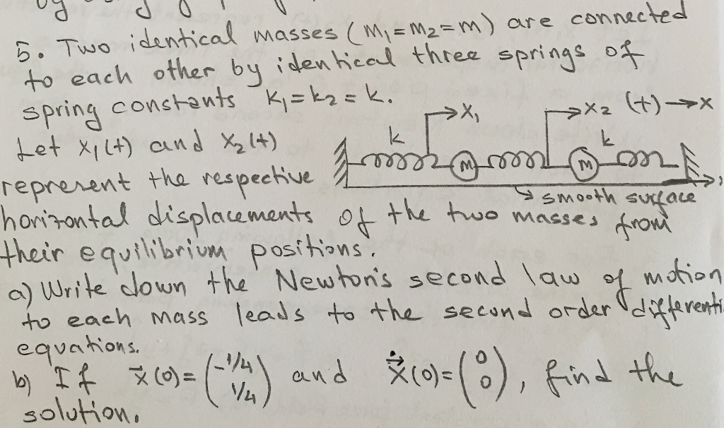 Solved 5. Two identical masses (MM2=m) are connected to each | Chegg.com