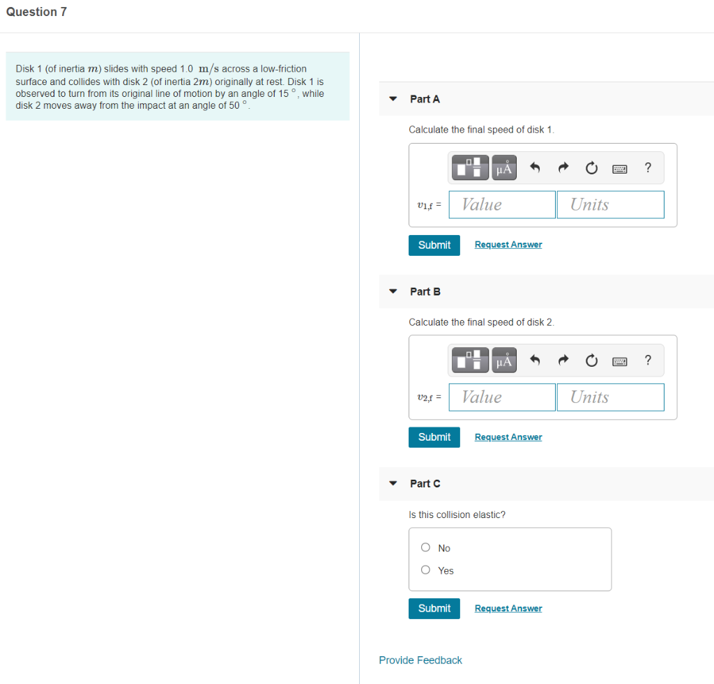 Solved Disk 1 (of inertia mm) slides with speed 1.0 m/sm/s | Chegg.com