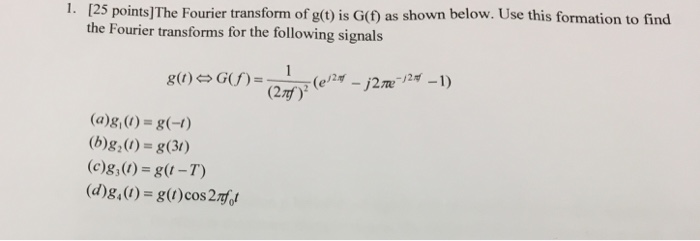 Solved The Fourier transform of is g(t) is G(f) as shown | Chegg.com