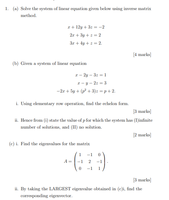 Solved 1. (a) Solve the system of linear equation given | Chegg.com