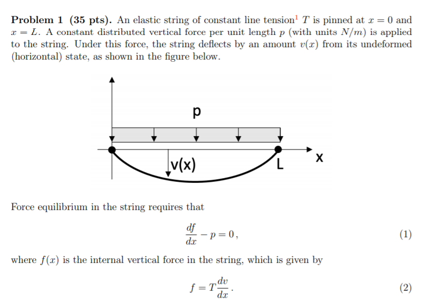 Problem 1 (35 pts). An elastic string of constant | Chegg.com