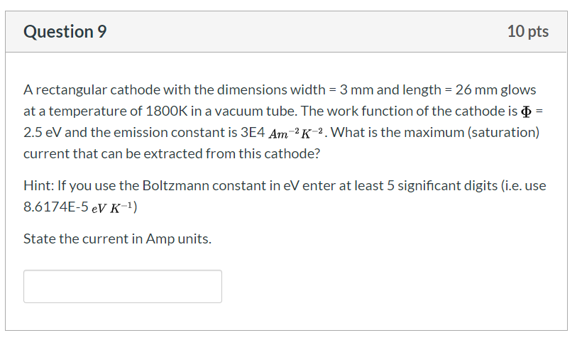 Solved Question 9 10 pts A rectangular cathode with the | Chegg.com