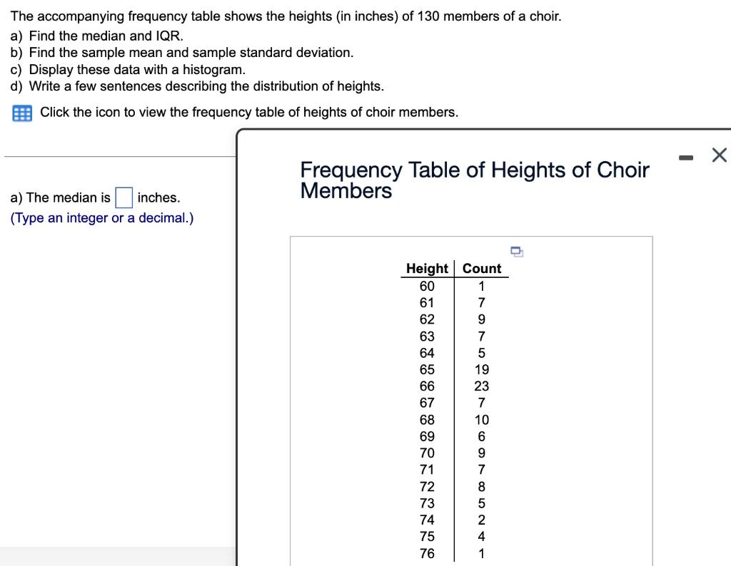 Solved The accompanying frequency table shows the heights | Chegg.com