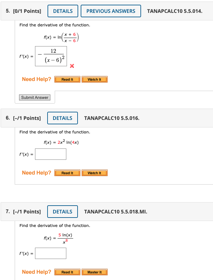 Solved 5. [0/1 Points] Find the derivative of the function. | Chegg.com
