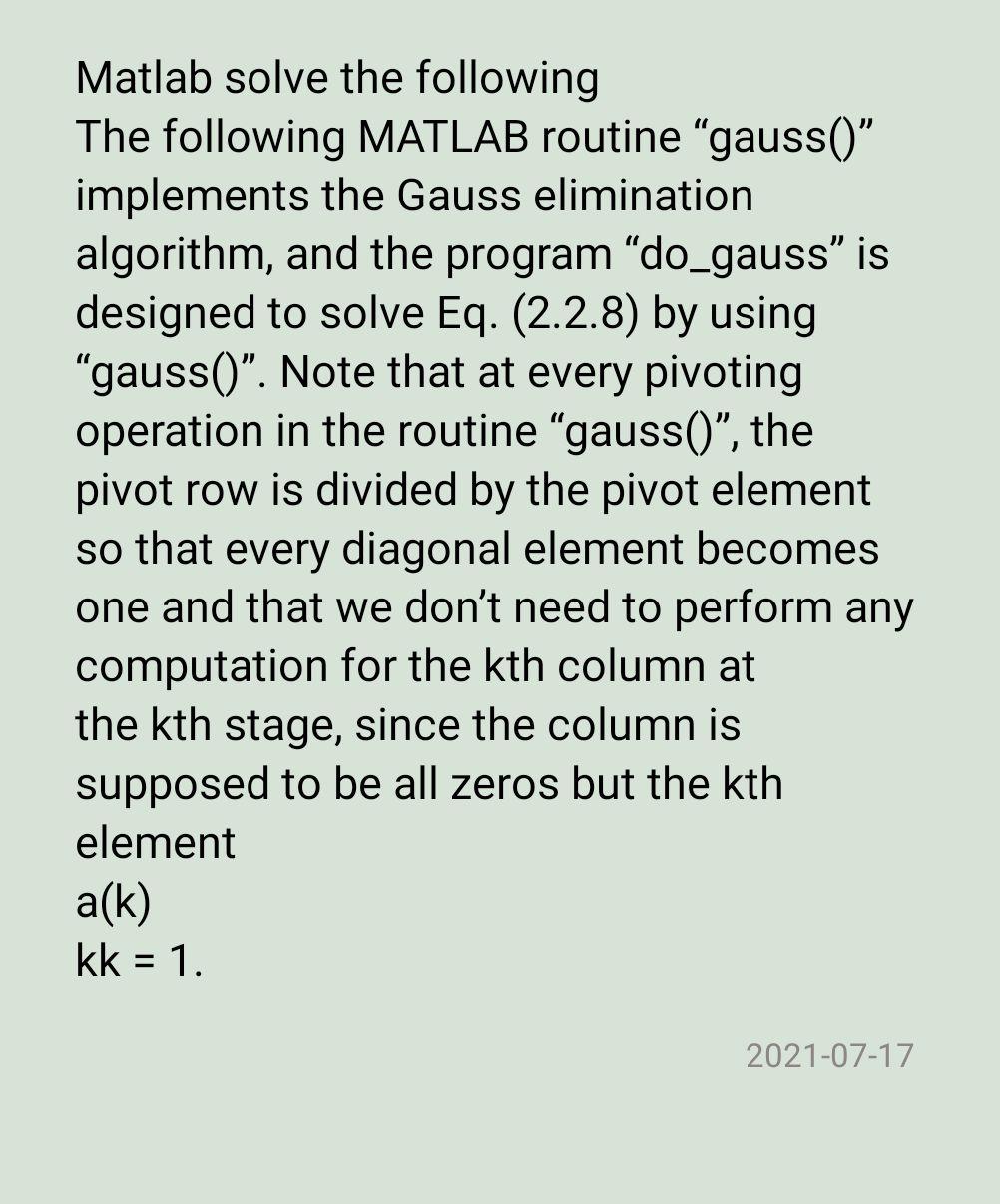 Solved Matlab solve the following The following MATLAB | Chegg.com