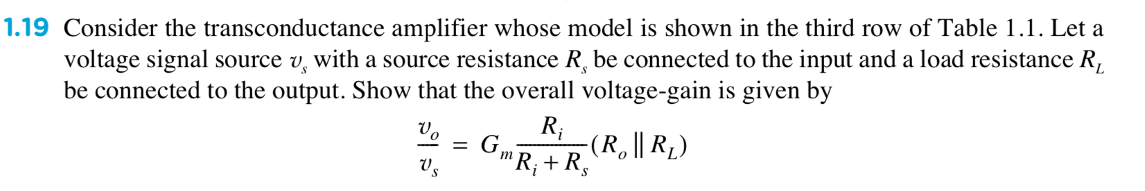 Solved 1.19 Consider the transconductance amplifier whose | Chegg.com