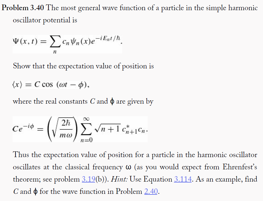 Solved Problem 3.40 The most general wave function of a | Chegg.com