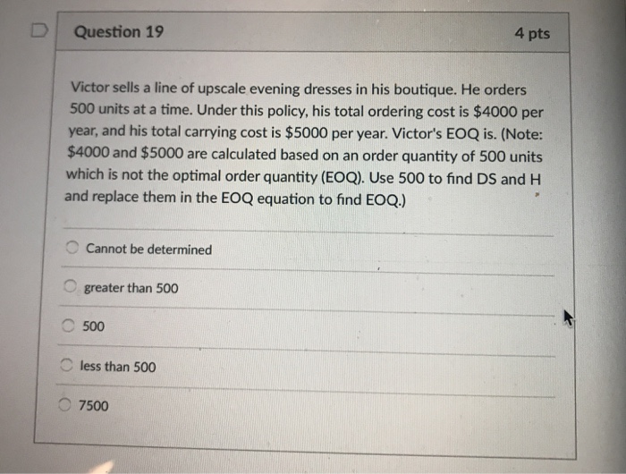 Solved D | Question 19 4 pts Victor sells a line of upscale | Chegg.com Solved D | Question 19 4 pts Victor sells a line of upscale | Chegg.com