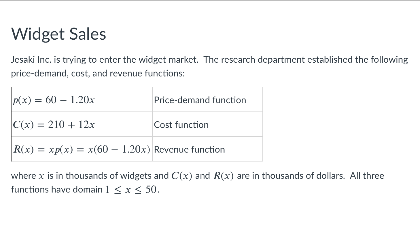 Solved Jesaki Inc. is trying to enter the widget market. | Chegg.com