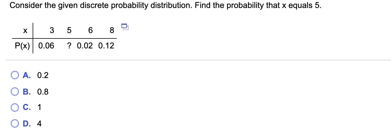 Solved Consider the given discrete probability distribution. | Chegg.com