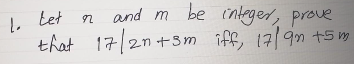 Solved and m be integer, prove n l. Let that 17/2n +3m iff, | Chegg.com