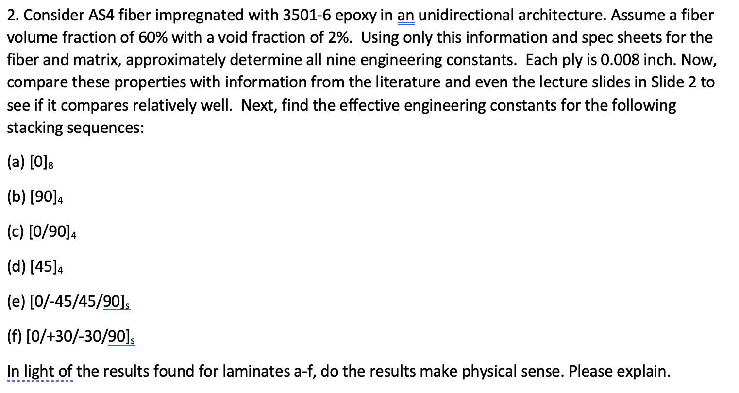 Solved 2. Consider AS4 fiber impregnated with 3501-6 epoxy | Chegg.com