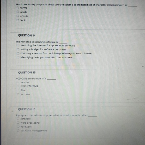 Solved Word processing programs allow users to select a | Chegg.com