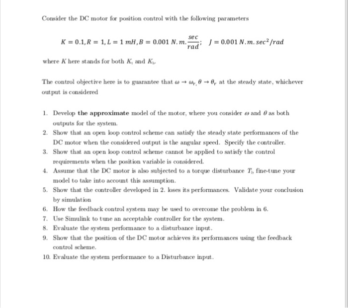 Solved Consider the DC motor for position control with the | Chegg.com