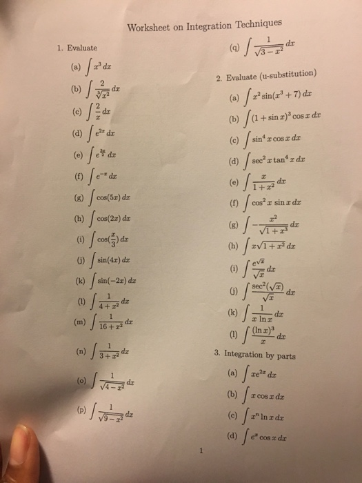 Solved Worksheet on Integration Techniques 1. Evaluate (a) | Chegg.com
