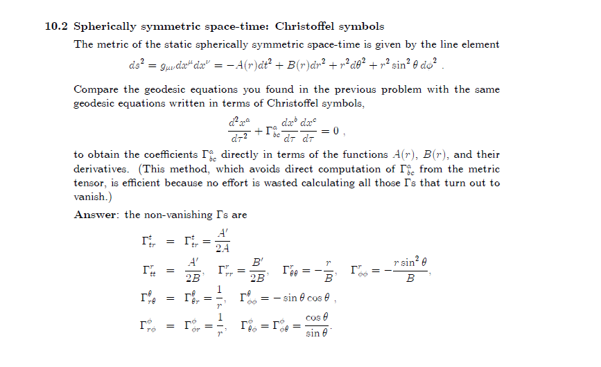 Solved 10.2 Spherically symmetric space-time: Christoffel | Chegg.com