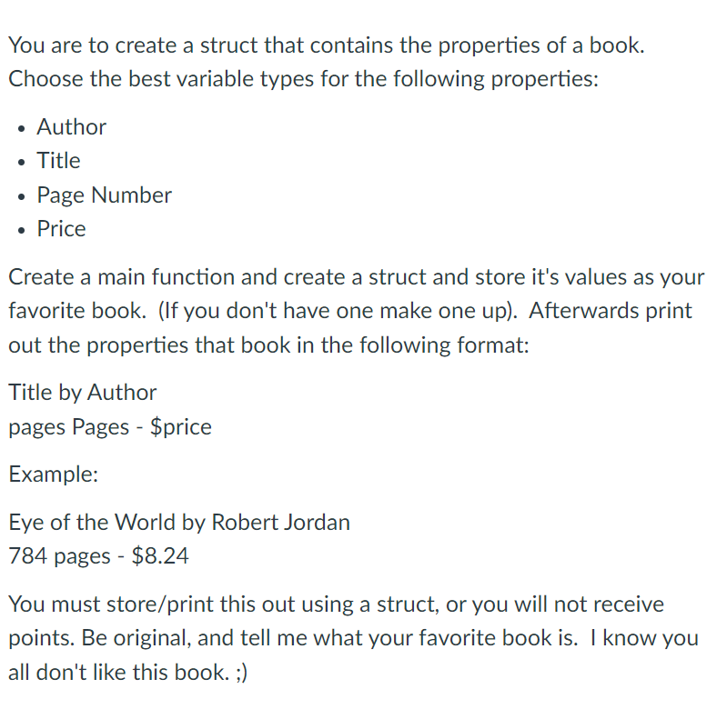 Solved You are to create a struct that contains the | Chegg.com
