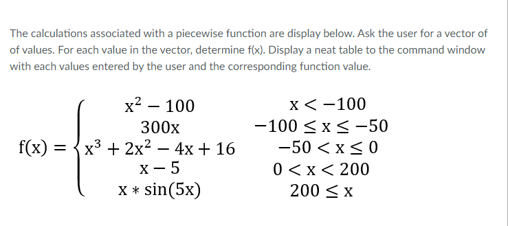 Solved The calculations associated with a piecewise function | Chegg.com