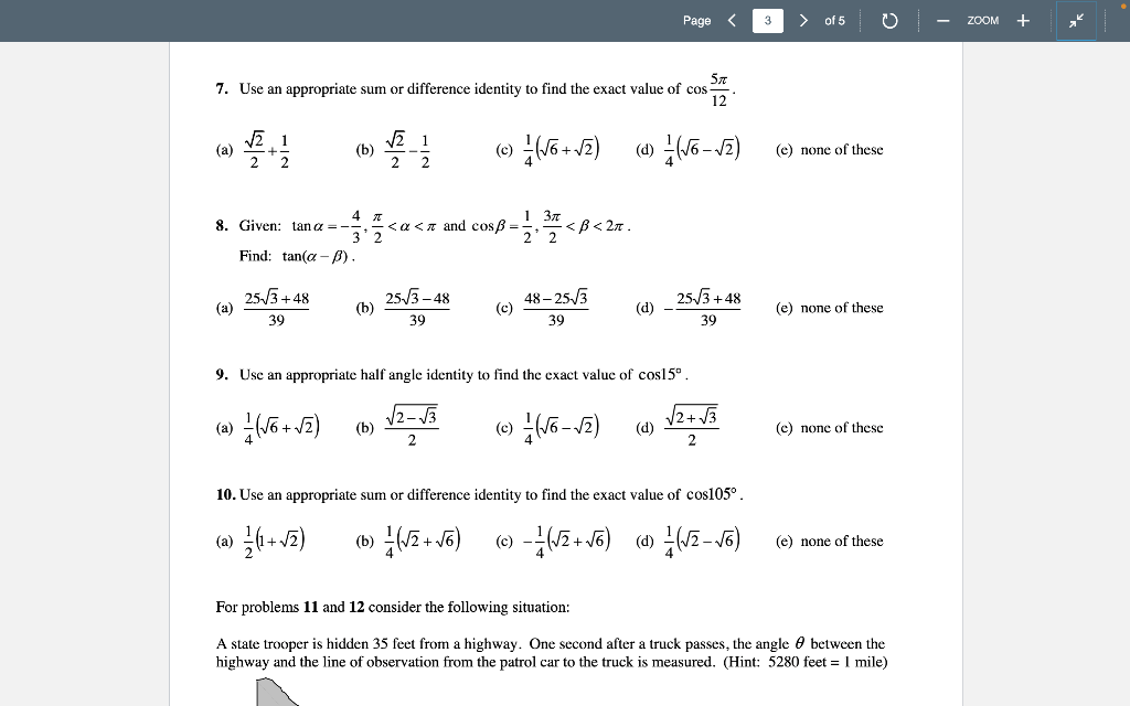 Solved 7. Use an appropriate sum or difference identity to | Chegg.com
