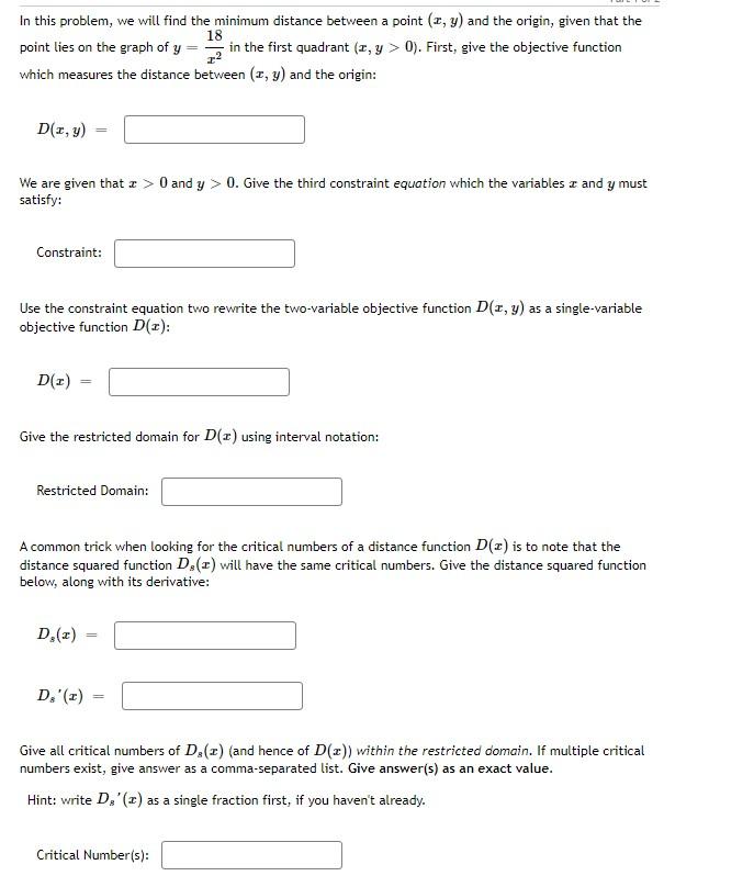Solved In this problem, we will find the minimum distance | Chegg.com