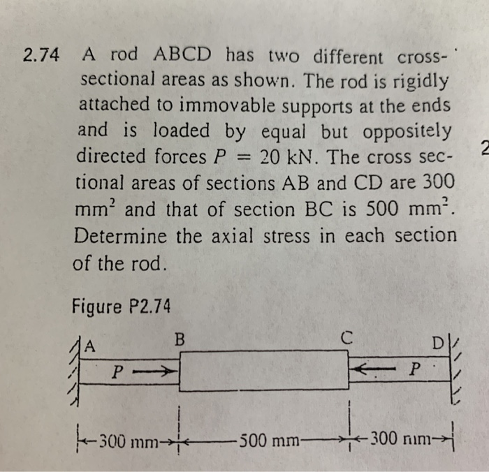 Solved 2.74 A rod ABCD has two different cross- sectional | Chegg.com