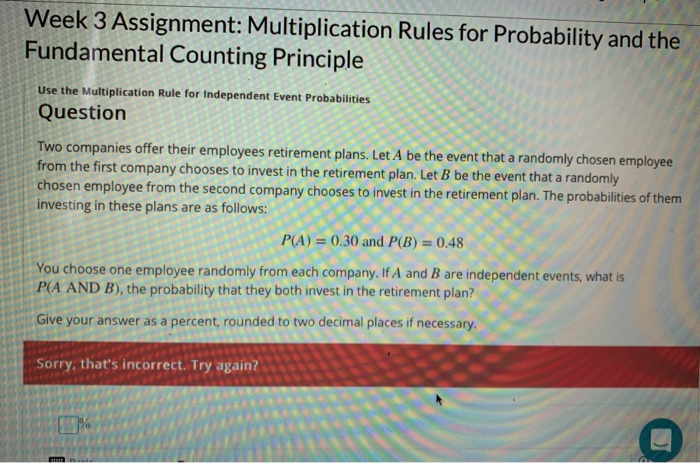 Solved Week 3 Assignment: Multiplication Rules for | Chegg.com