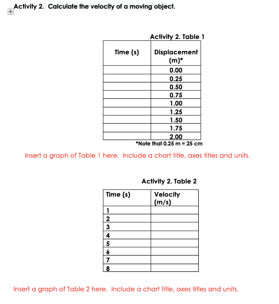 Solved Activity 2 Calculate The Velocity Of A Moving