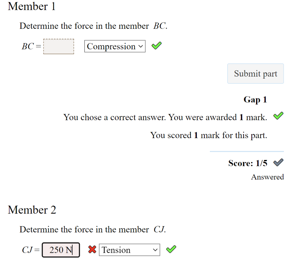 Solved Determine the forces in members BC,CJ, and JK knowing | Chegg.com