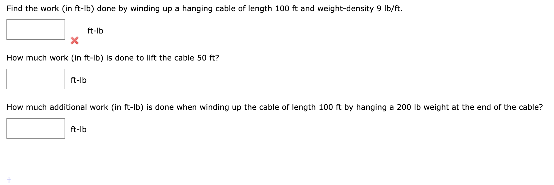 Solved Find the work (in ft-lb) done by winding up a hanging | Chegg.com