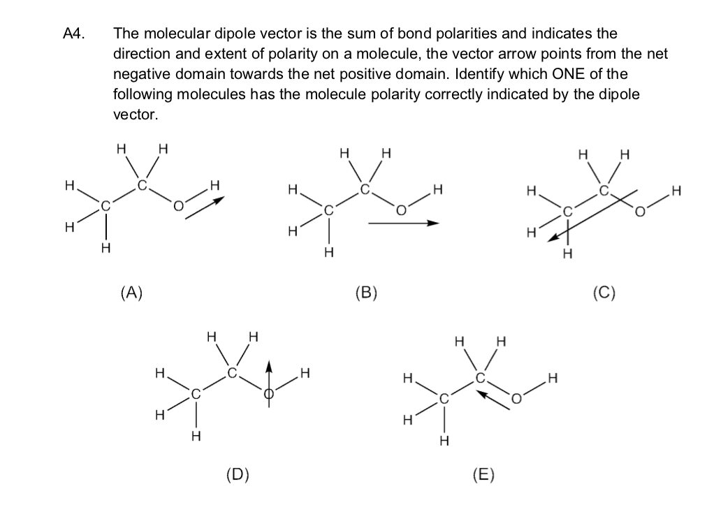 Solved A4. The molecular dipole vector is the sum of bond | Chegg.com