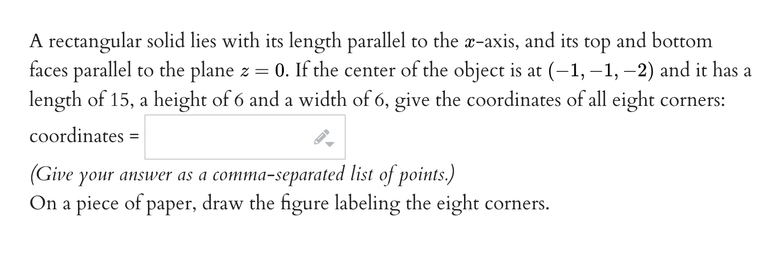 Solved A rectangular solid lies with its length parallel to | Chegg.com