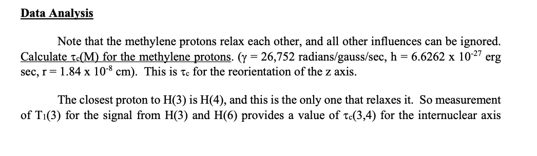 Solved NMR Calculations Exponential Data AnalysisData | Chegg.com