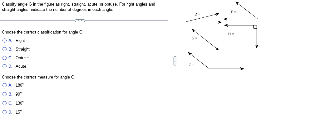 Solved Classify angle G in the figure as right, straight, | Chegg.com