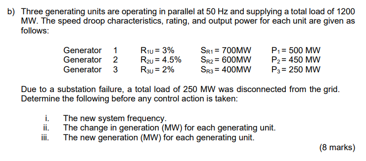 Solved b) Three generating units are operating in parallel | Chegg.com