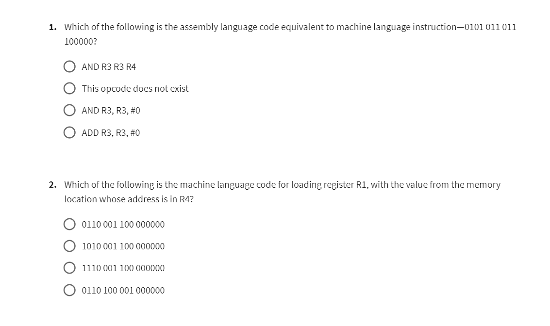 Solved Which of the following is the assembly language code | Chegg.com