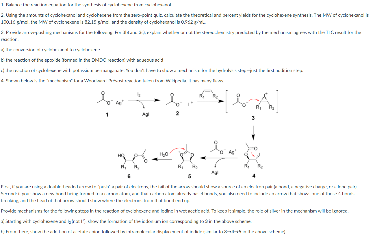 Solved The volume of cyclohexanol used was 10 mL. The mass | Chegg.com
