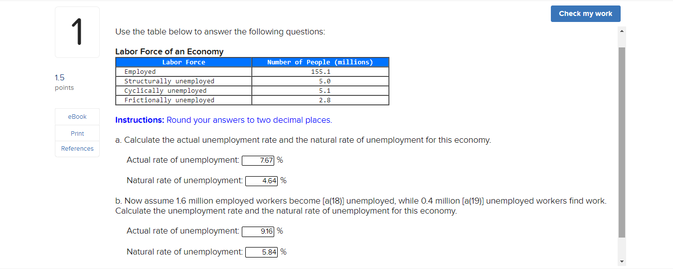 Solved Check my work 1 Use the table below to answer the | Chegg.com