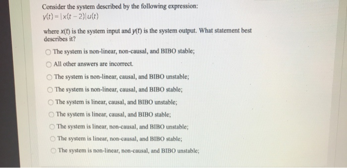 Solved Consider the system described by the following | Chegg.com