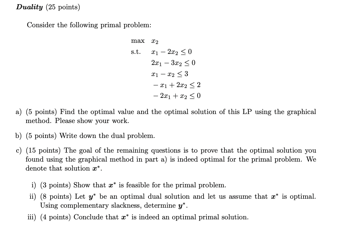 Solved Consider the following primal problem: max s.t. | Chegg.com