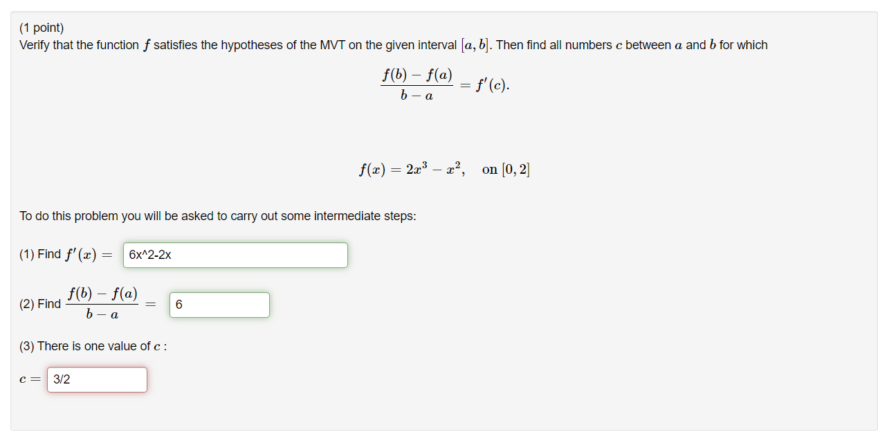 Solved (1 point) Verify that the function f satisfies the | Chegg.com