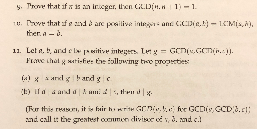 Solved 9. Prove that if n is an integer, then GCD(n,n +1) = | Chegg.com