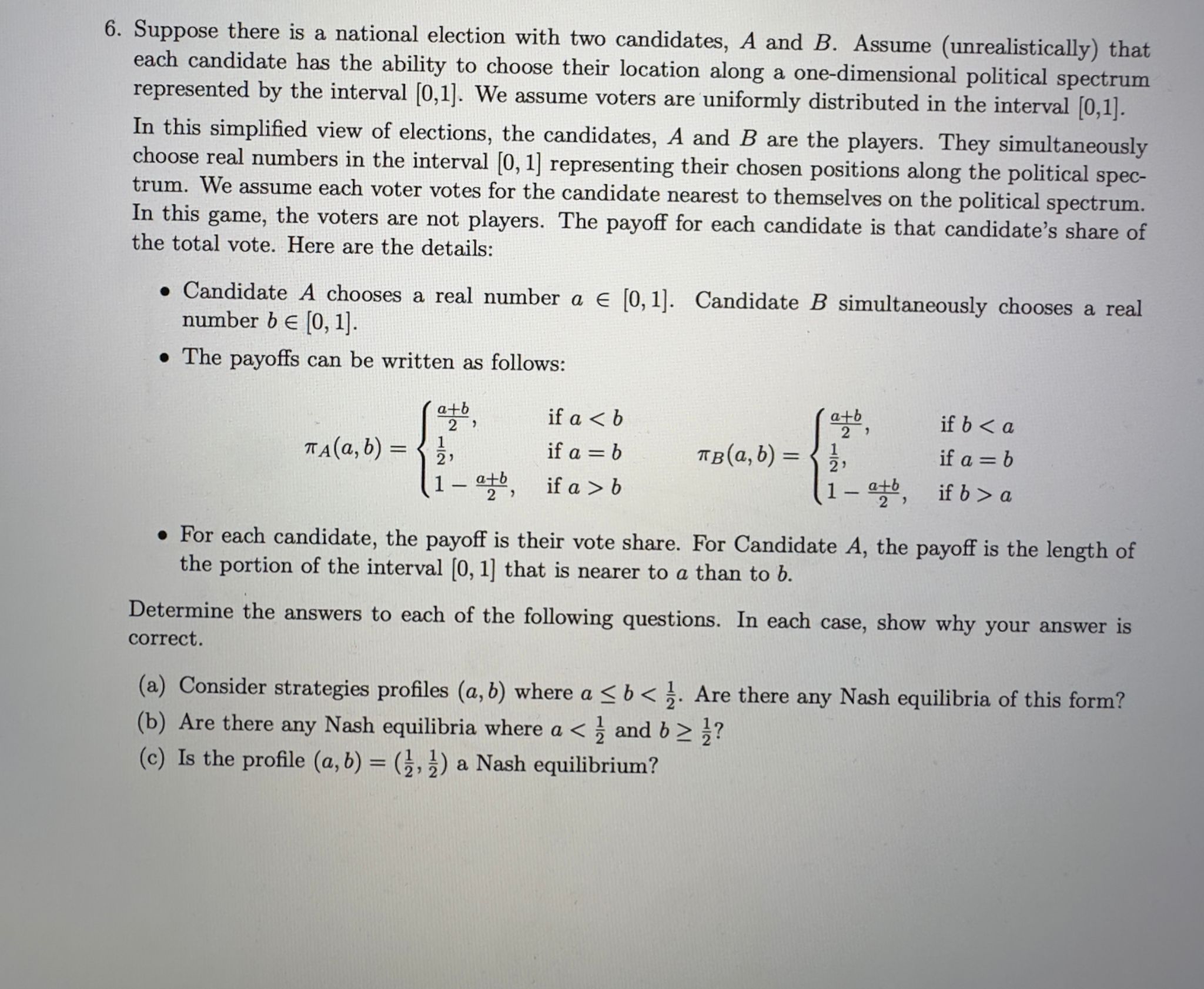 Solved 3. Suppose there is a national election with two | Chegg.com
