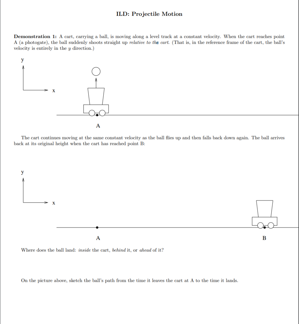 Solved ILD: Projectile Motion Demonstration 1: A cart, | Chegg.com