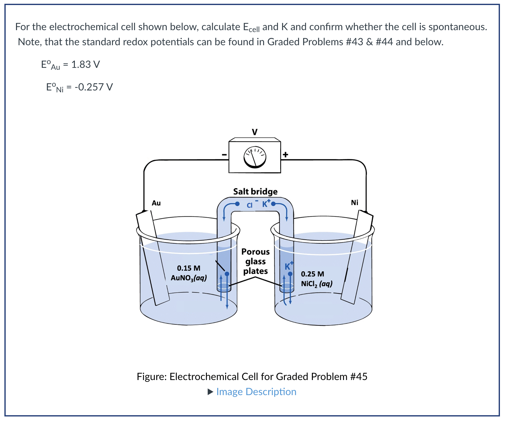 Solved For the electrochemical cell shown below, calculate | Chegg.com
